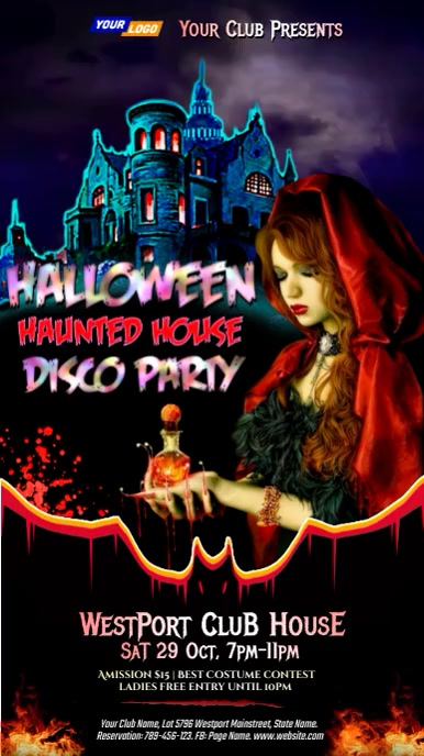 Halloween haunted house disco partyflyer Template | PosterMyWall