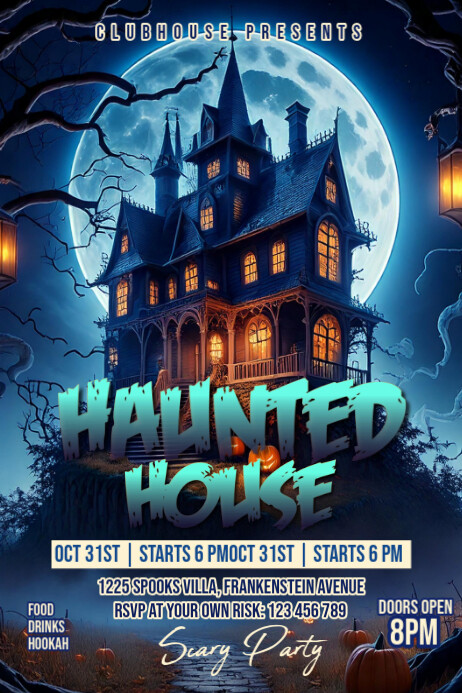 Halloween Haunted House Poster Templat | PosterMyWall