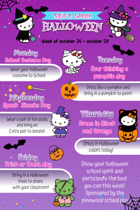 Halloween Hello Kitty Spirit Week Itinerary Template | PosterMyWall