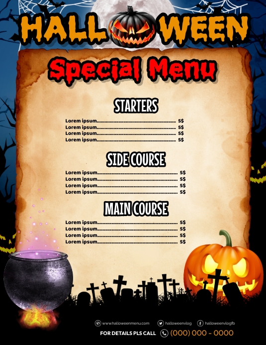 Halloween Menu Poster Template | PosterMyWall