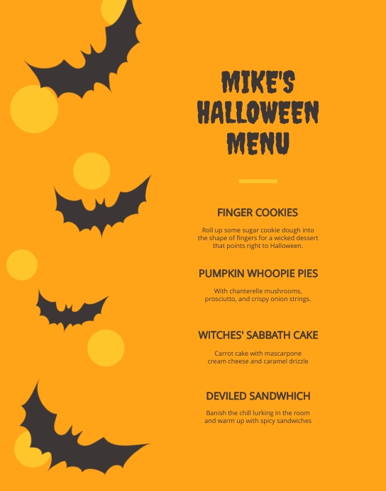 Halloween Menu Poster/Wallboard Template | PosterMyWall