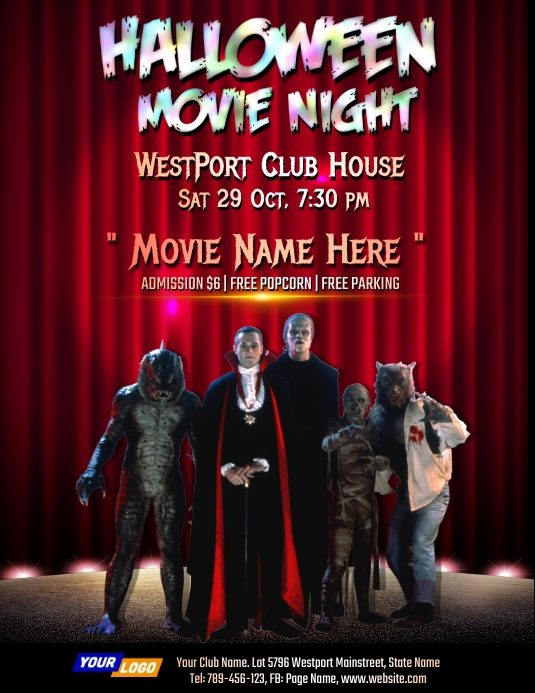 Halloween movie night flyer design Template | PosterMyWall