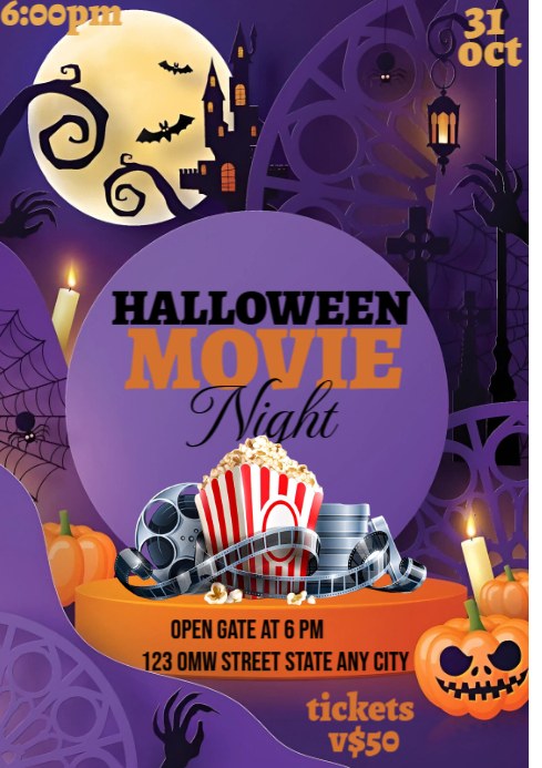 Halloween movie night party flyer Template | PosterMyWall