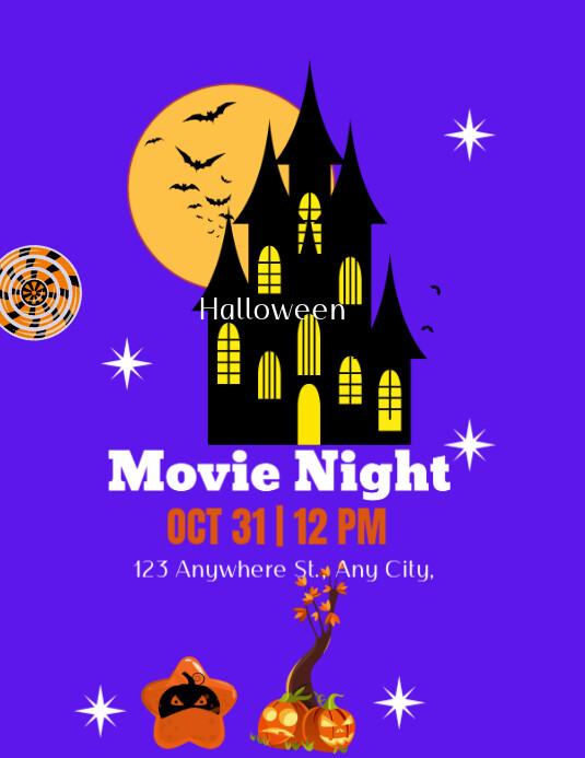 Halloween Movie Night Poster, Halloween Movie Night Flyer, Halloween ...