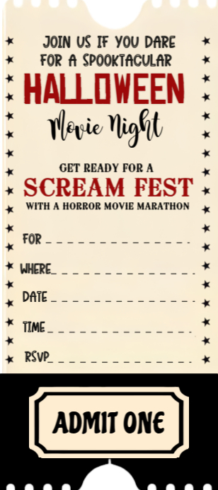 Halloween Movie Night Ticket Invitation | Spooktacular Horror Marathon ...