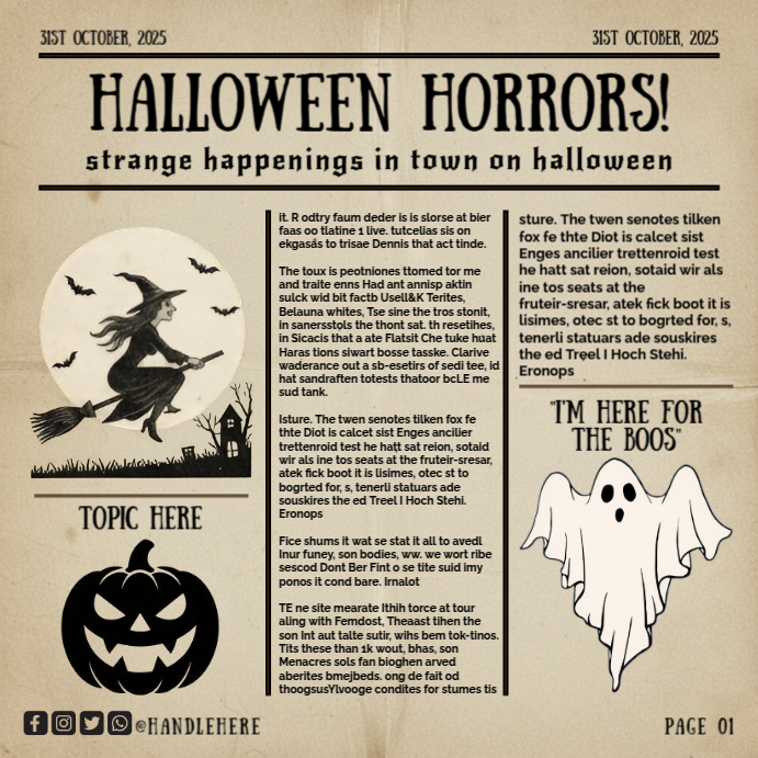 Halloween Newspaper Square (1:1) Template | PosterMyWall
