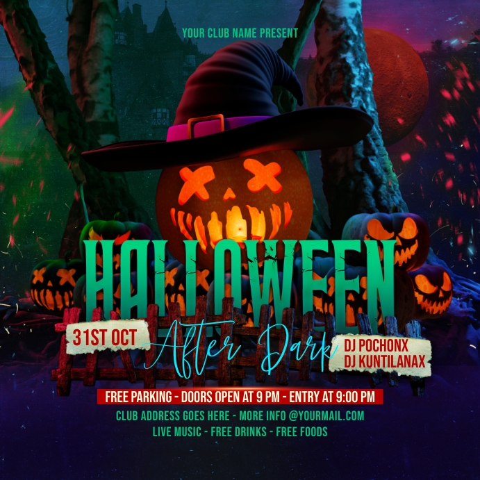 Halloween Night Party Social Media Post Template | PosterMyWall