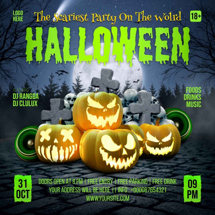 Halloween Night Party Social Media Post Template | PosterMyWall