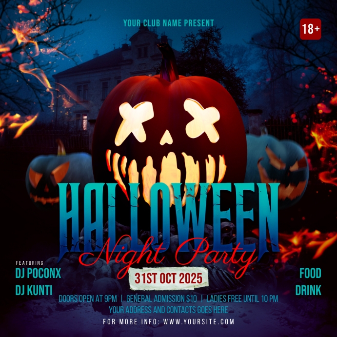 Halloween Night Party Social Media Post Template | PosterMyWall