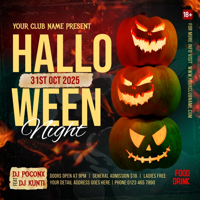 Halloween Night Party Social Media Post Template | PosterMyWall