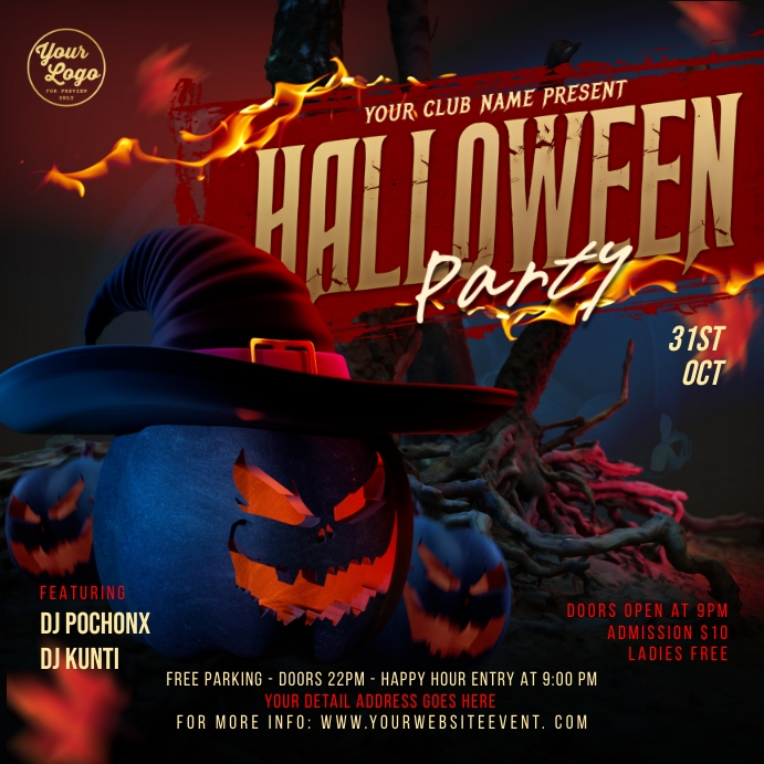 Halloween Night Party Social Media Post Template | PosterMyWall