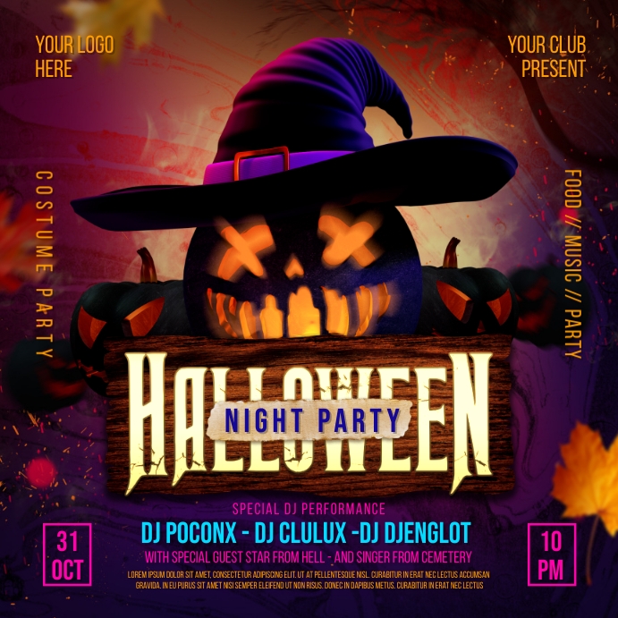 Halloween Night Party Social Media Post Template | PosterMyWall