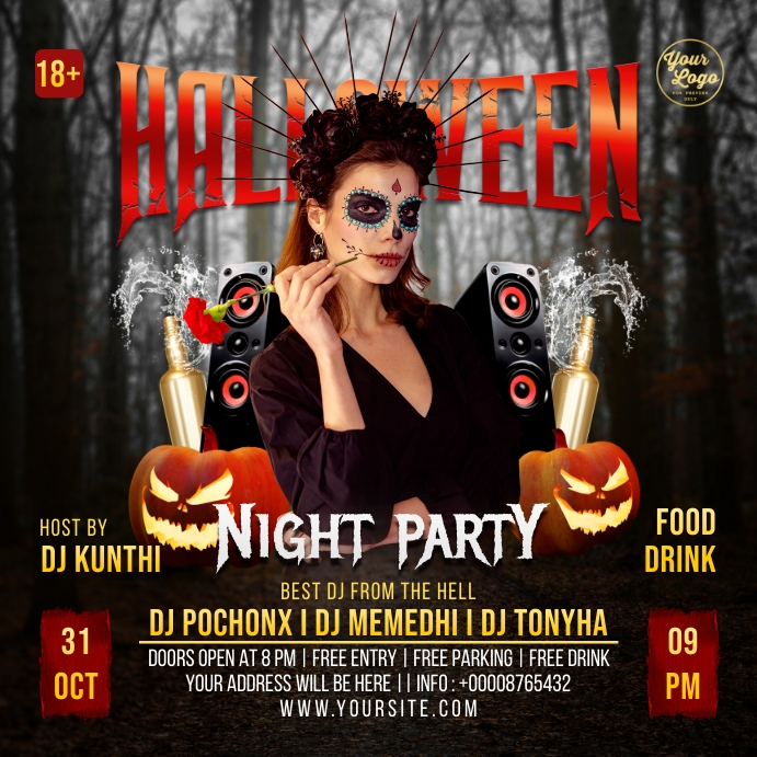 Halloween Night Party Social Media Post Template | PosterMyWall