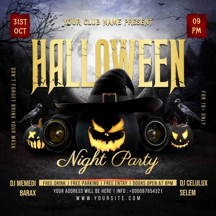 Halloween Night Party Social Media Post Template | PosterMyWall
