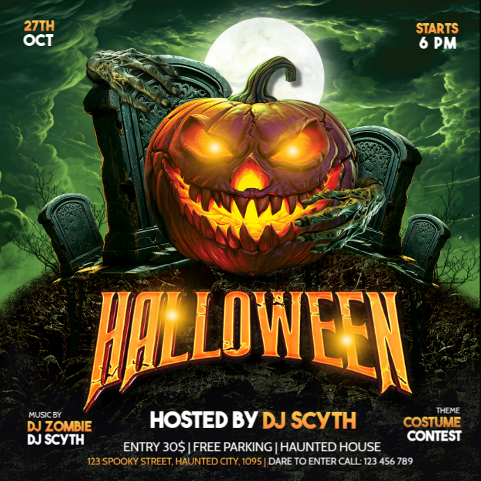 Halloween Party Flyer – Haunted House DJ Night & Costume Contest ...