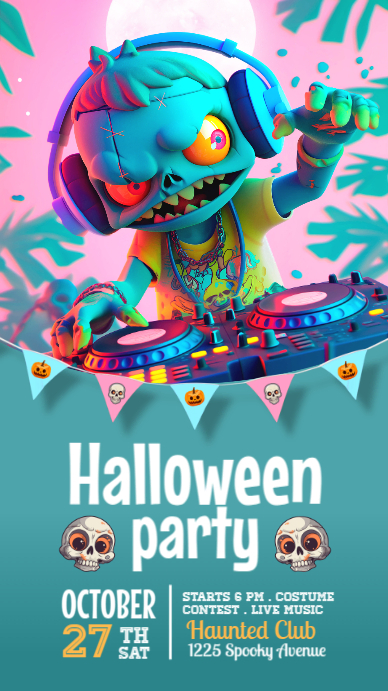 Copy of Halloween Party Flyer – Zombie DJ Night & Costume Event ...