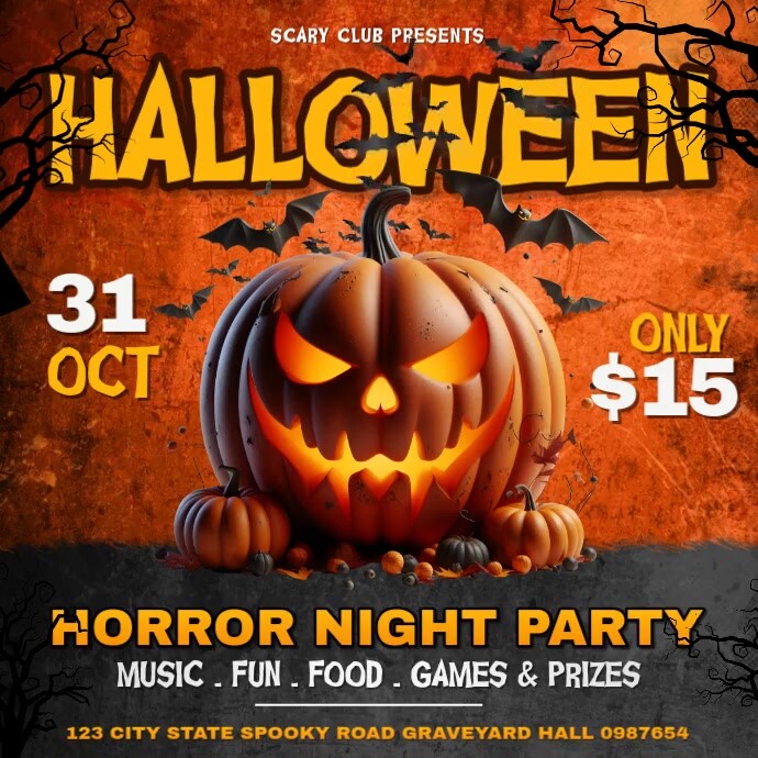 Halloween Party Invite Instagram Post Template | PosterMyWall