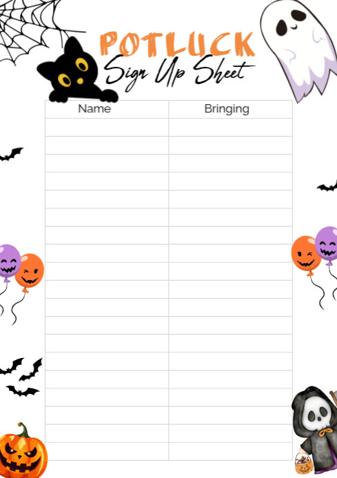 Halloween Potluck Sign up sheet Template | PosterMyWall