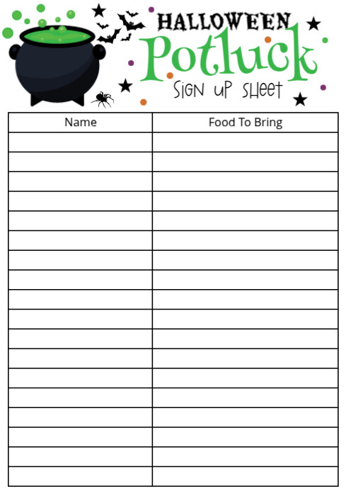 Halloween Potluck Sign Up Sheet Template | PosterMyWall