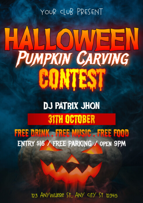 Halloween pumpkin carving contest poster Template | PosterMyWall