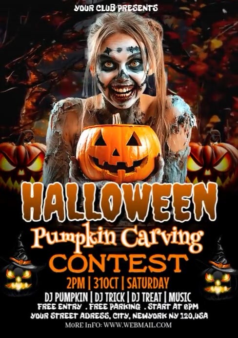 Halloween Pumpkin Carving Contest Video Flyer A4 Template | PosterMyWall