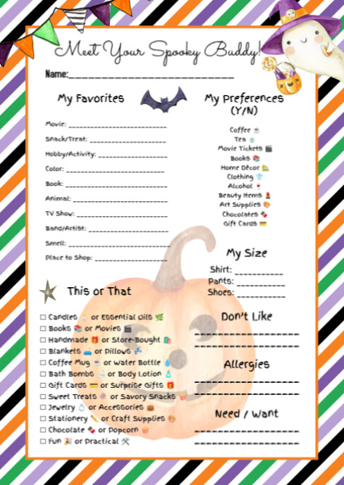 Halloween Questionnaire, Halloween wishlist Template | PosterMyWall