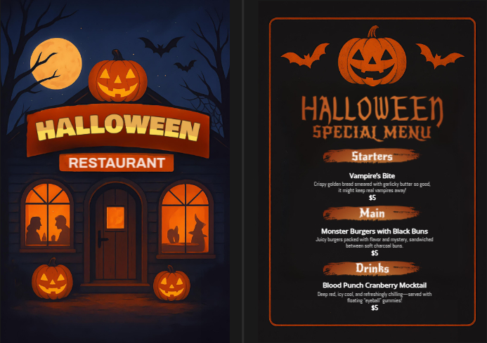 halloween restaurant menu Template | PosterMyWall