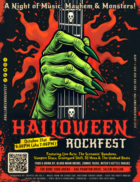 Halloween Rock Concert Flyer Template | PosterMyWall