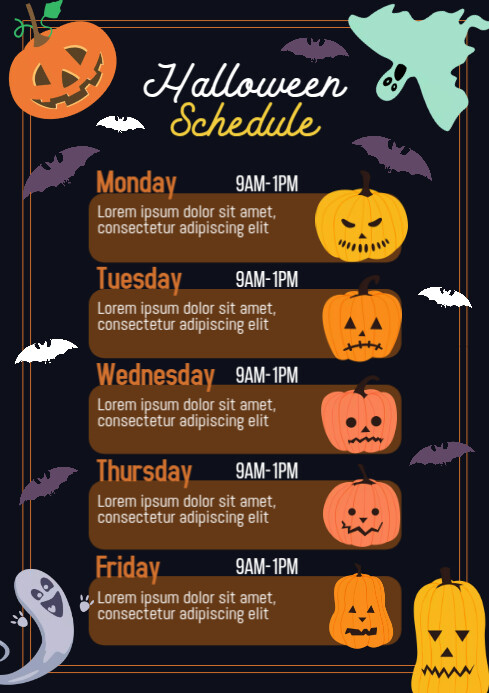 Halloween Schedule Planner Poster Flyer Template | PosterMyWall