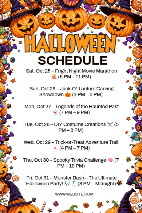 Halloween Schedule Poster Template | PosterMyWall