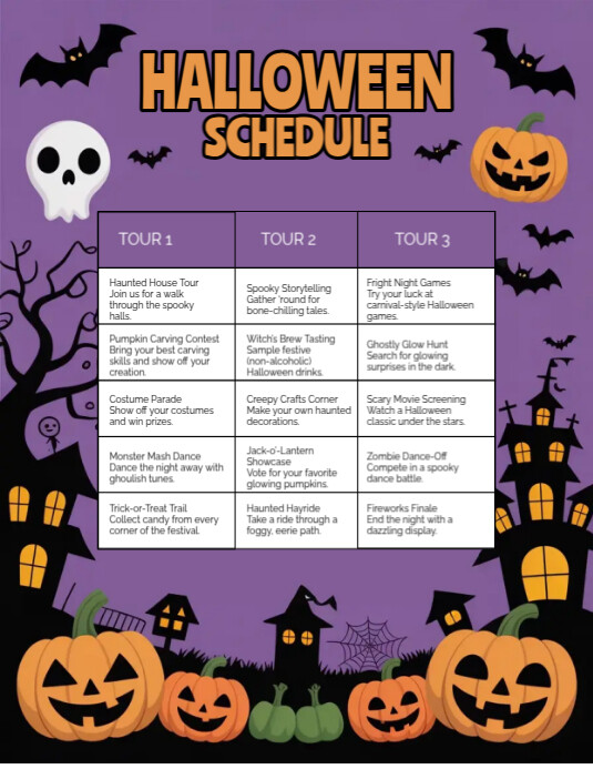 HALLOWEEN SCHEDULE. halloween calendar. Template | PosterMyWall