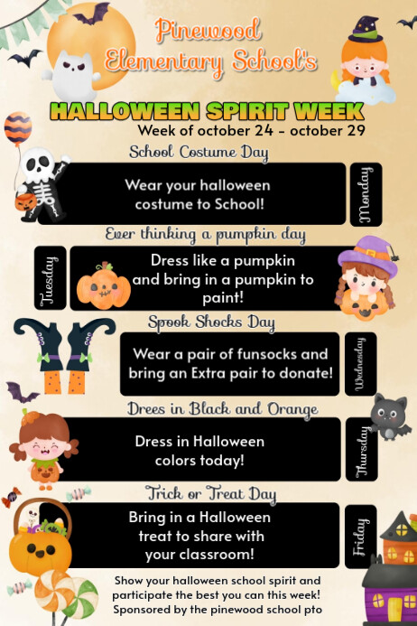 Copy of Halloween School Spirit Week Itinerary | PosterMyWall