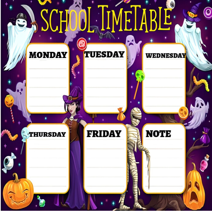 Halloween school timetable flyer Template | PosterMyWall