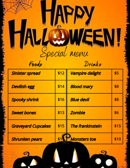 Halloween special menu (1) Template | PosterMyWall
