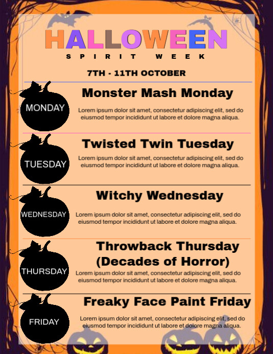 Halloween spirit week Template | PosterMyWall