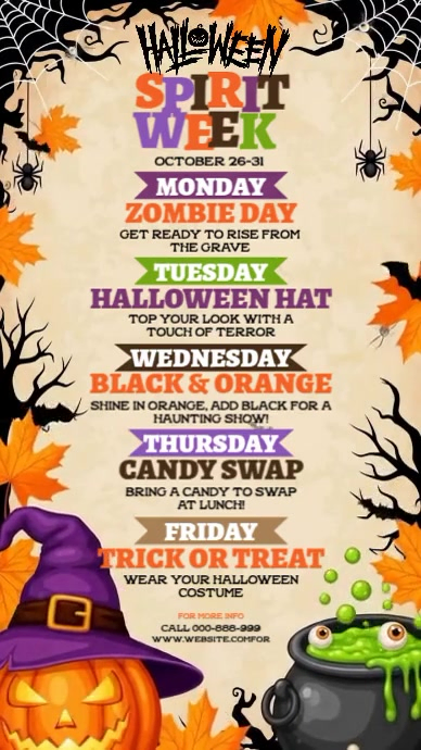 Halloween Spirit Week Schedule Template | PosterMyWall