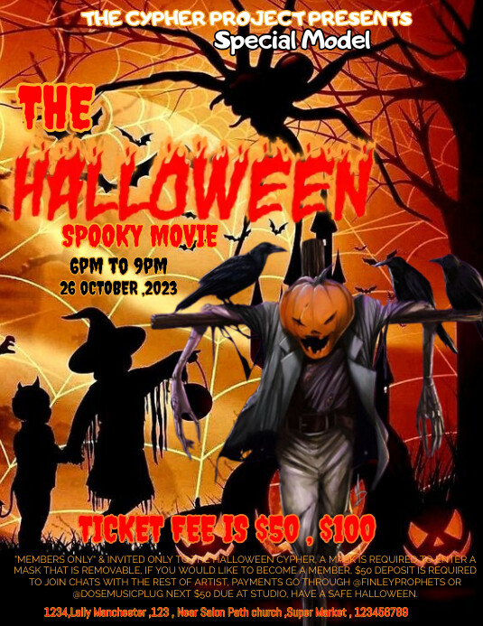 Halloween Spooky Film Movie Night flyer Template | PosterMyWall