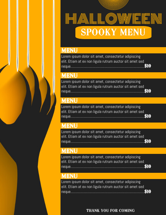 Halloween Spooky Menu (Skeleton) เทมเพลต | PosterMyWall