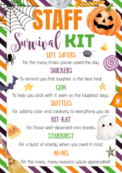 Halloween Staff Survival Kit Tag Editable Template, | PosterMyWall