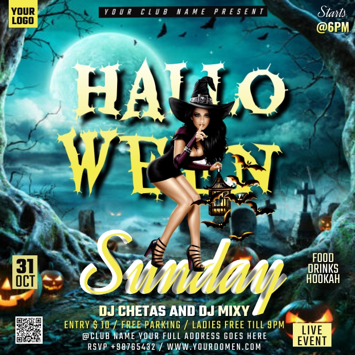 Halloween Sunday night party Template | PosterMyWall