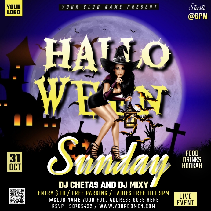 Halloween Sunday night party Template | PosterMyWall