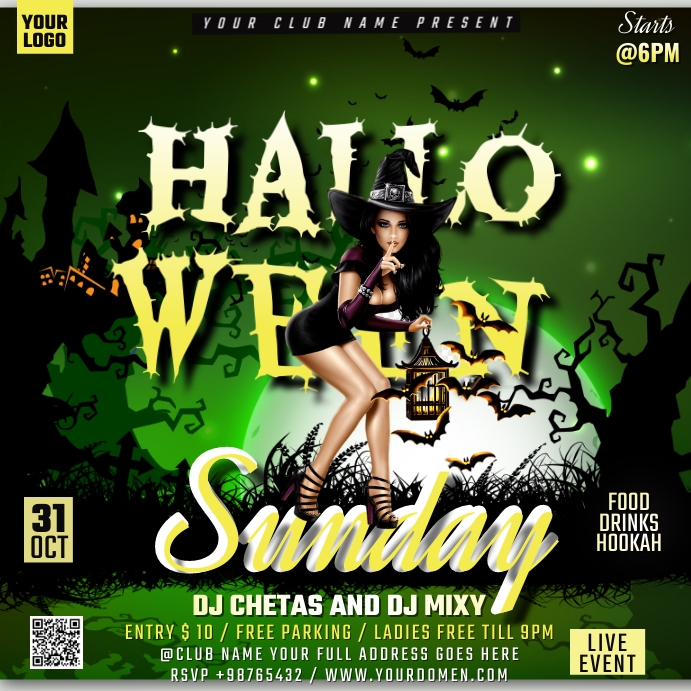 Halloween Sunday night party Template | PosterMyWall