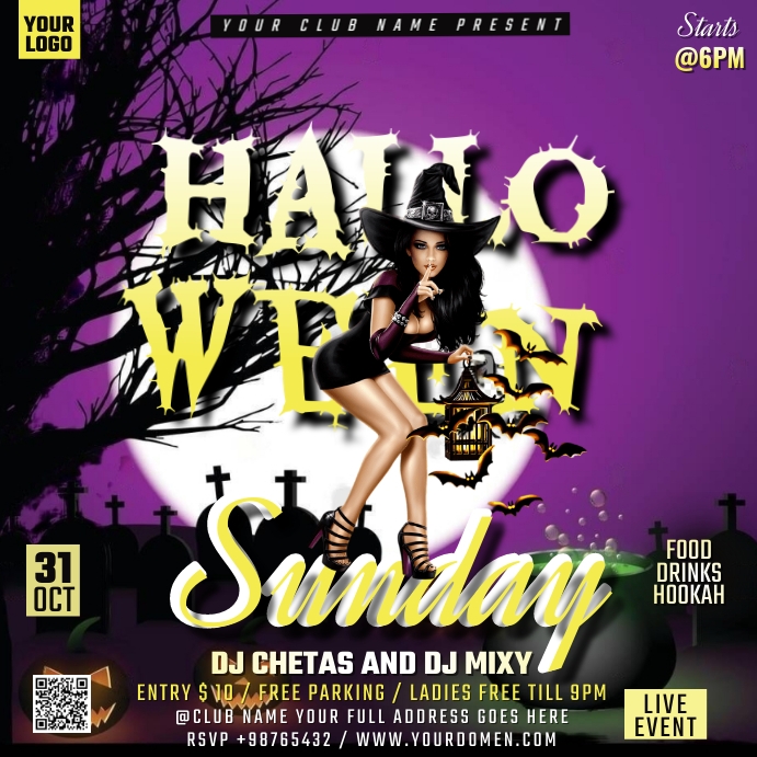 Halloween Sunday night party Template | PosterMyWall