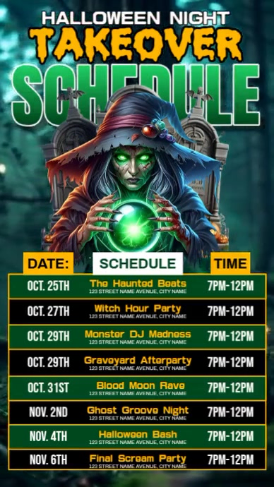 Halloween Takeover Schedule Template | PosterMyWall