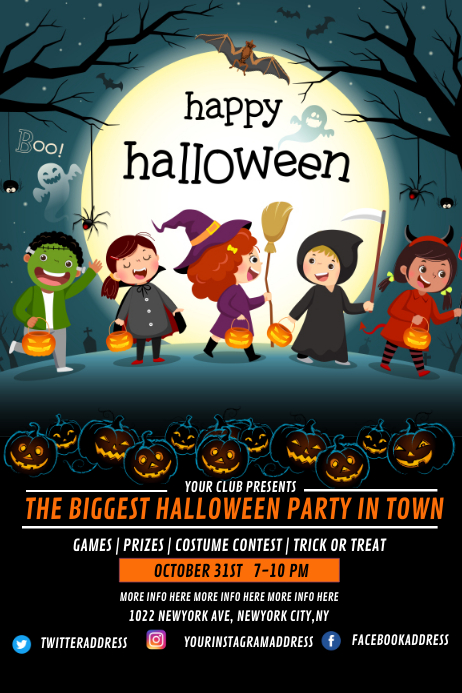 Blue Kids Happy Halloween Poster Template | PosterMyWall