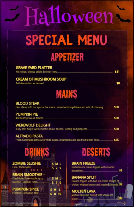 Copy of halloween theme restaurant menu template | PosterMyWall