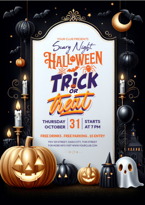 Halloween trick or treat flyer Template | PosterMyWall