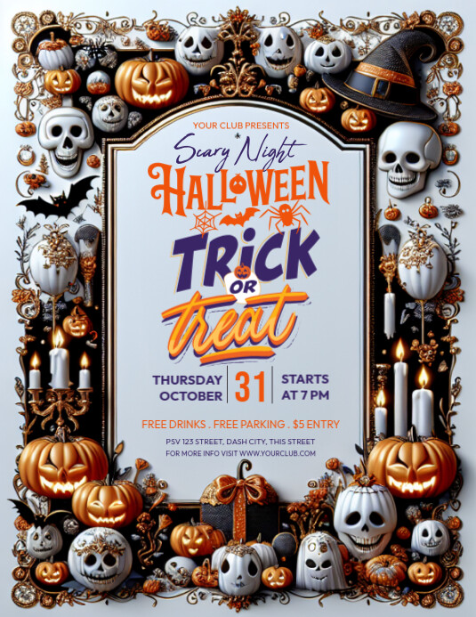 Plantilla de Halloween Trick or Treat Flyer Template | PosterMyWall