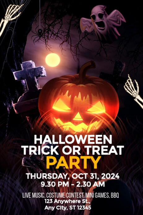 Halloween Trick or Treat Party Flyer Template | PosterMyWall