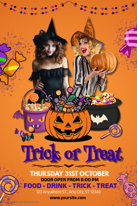 Halloween Trick Or Treat Party Invitation Poster Template | PosterMyWall